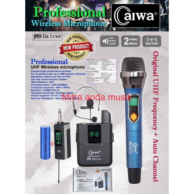 Jual mic microphone wireless caiwa speed 2 in 1 uhf 2 mic handheld ...