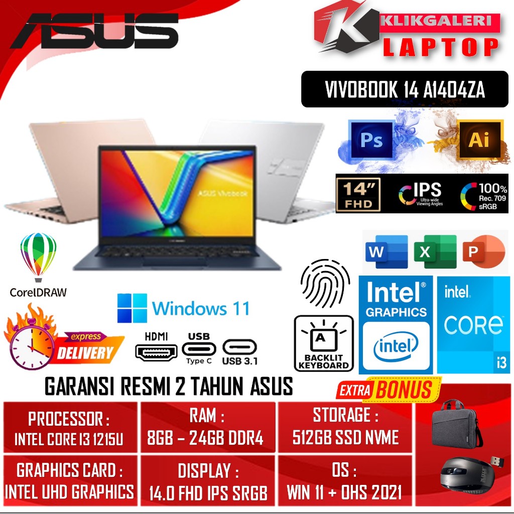 Jual ASUS Vivobook 14 A1404ZA i3-1215U 512GB SSD 24GB IPS 100%sRGB ...