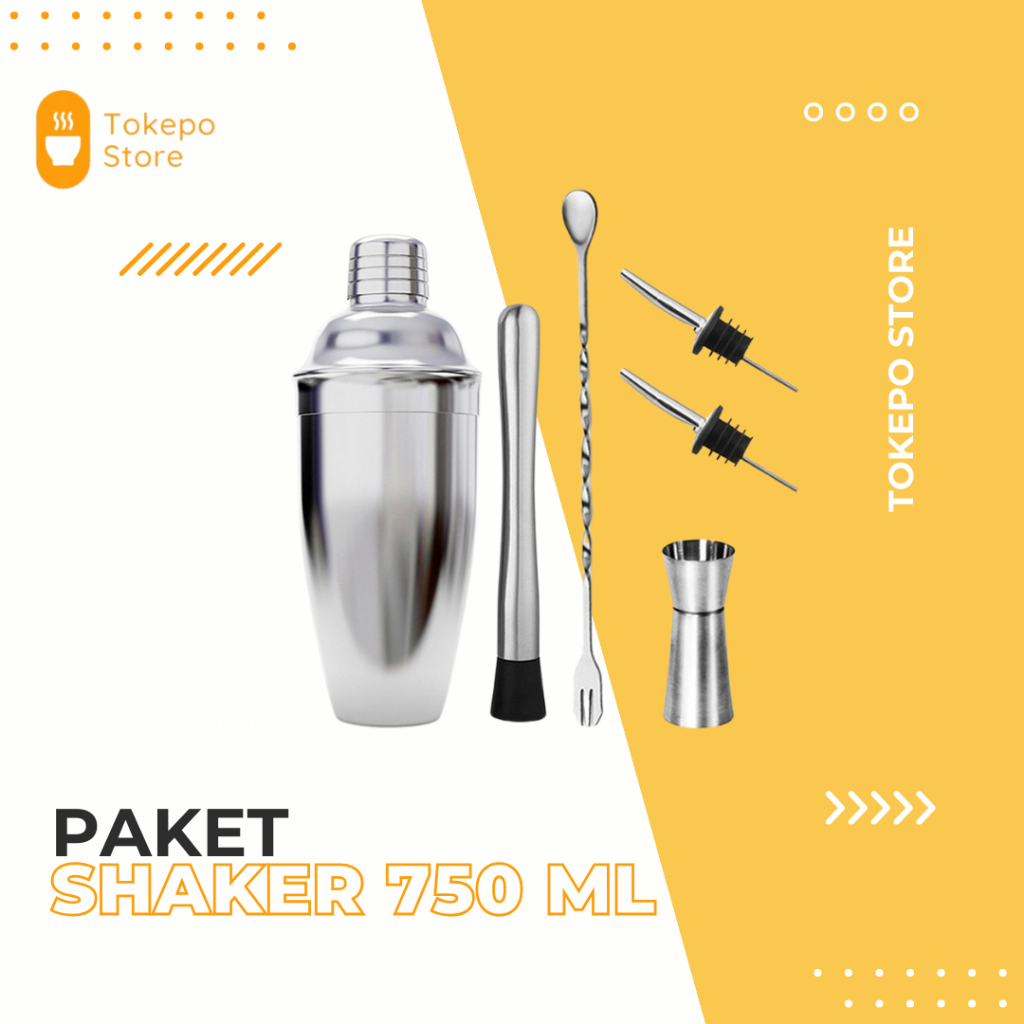 Jual PAKET SHAKER 2 | 6 in 1 Bartender Set Cocktail Mocktail Shaker Stainless Steel 750mL One ...