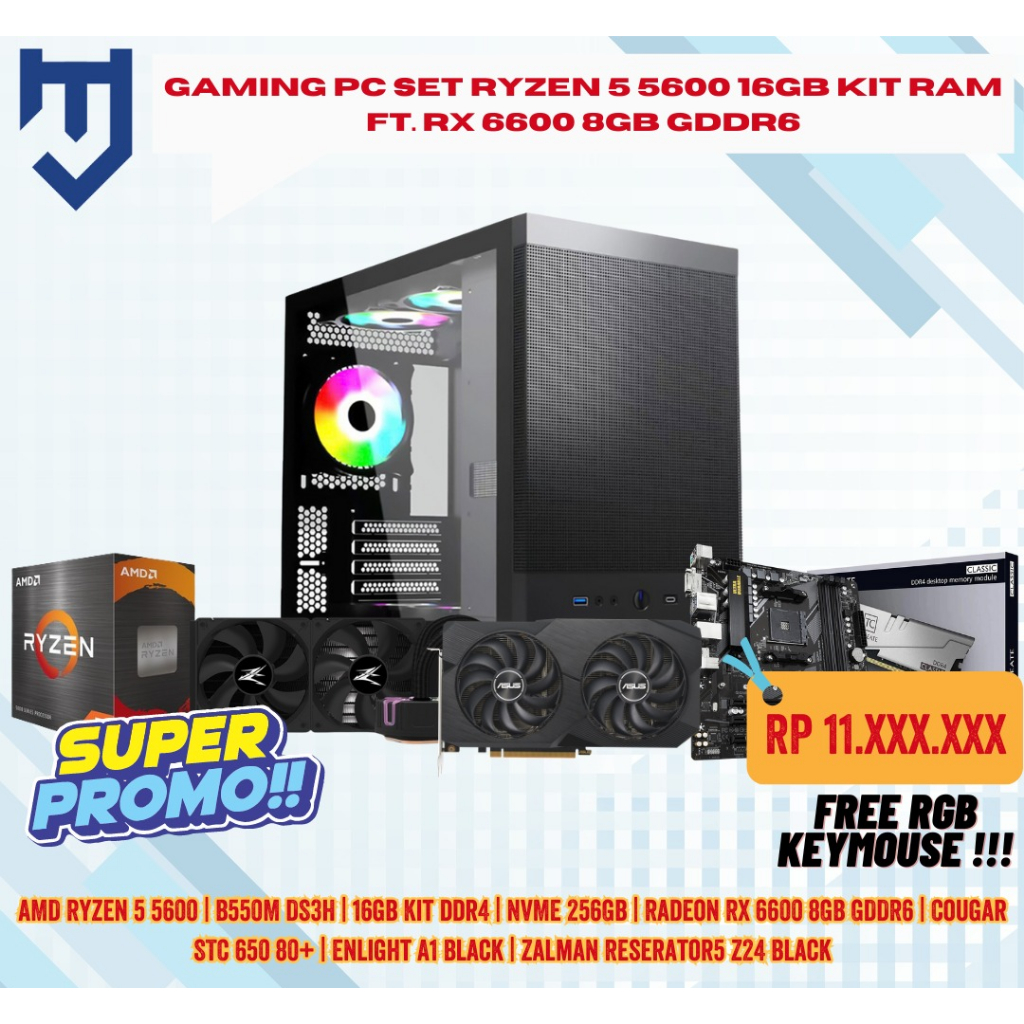 Jual Gaming PC Set Ryzen 5 5600 16GB Kit RAM FT. RX 6600 8GB GDDR6. | Shopee Indonesia