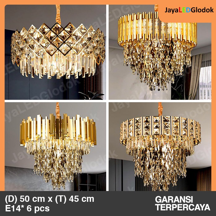 Jual Lampu Gantung Kristal Minimalis Ruang Makan Tamu Modern Emas 50 cm | Shopee Indonesia