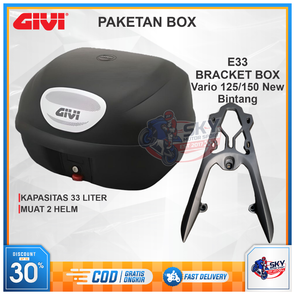 Jual Paket Box Belakang Motor GIVI E33 + Bracket Vario 125 150 160 ...