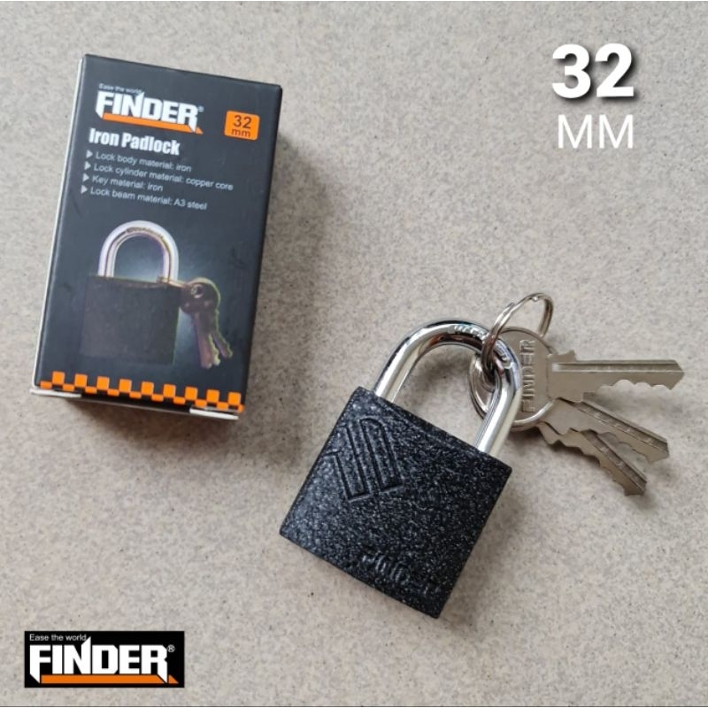 Jual Gembok Hitam FINDER 32 MM Silinder KUNINGAN ASLI (3 Anak Kunci ...