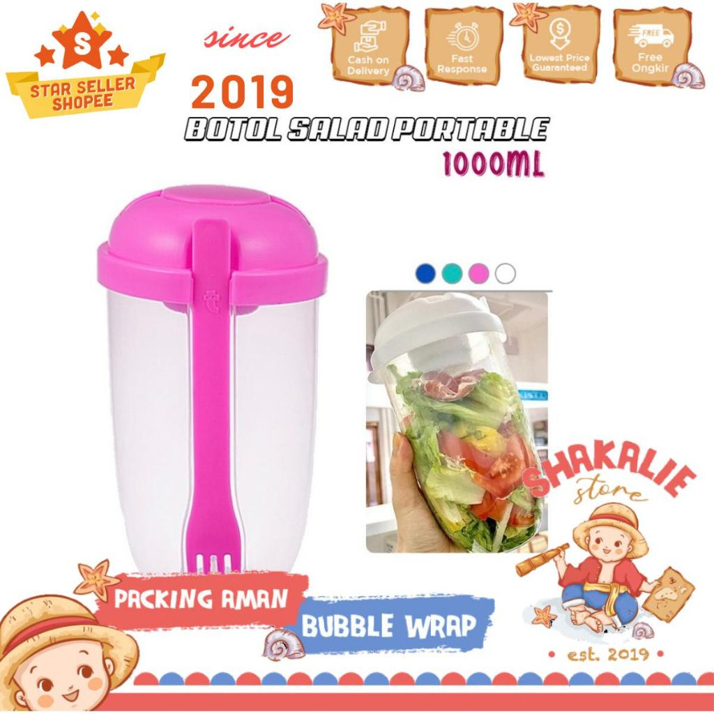 Jual Botol Salad 1000 ml Dengan Sendok Garpu + Botol Saus Kecil Praktis ...