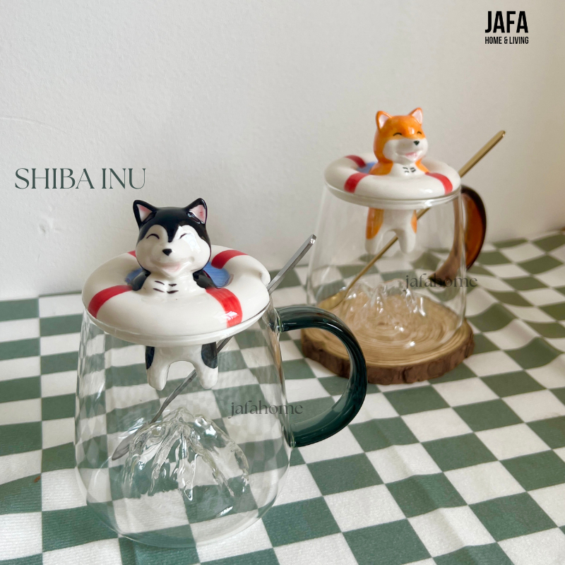 Jual [JAFA] SHIBA INU Set Cangkir Kaca Dengan Tutup Model Anjing Lucu ...