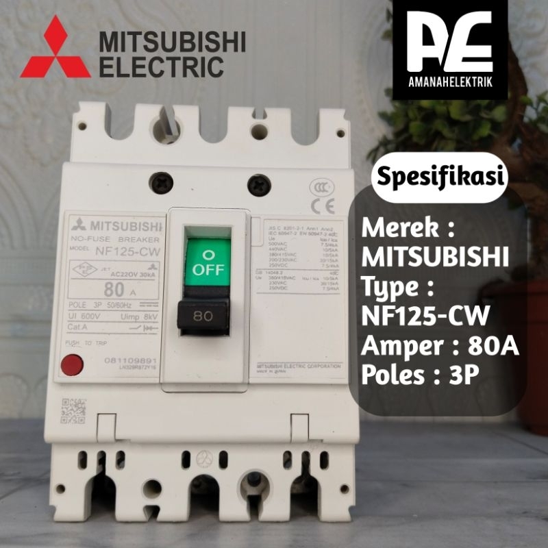 Jual MCCB BREAKER MITSUBISHI NF125-CW 3P 80A | Shopee Indonesia