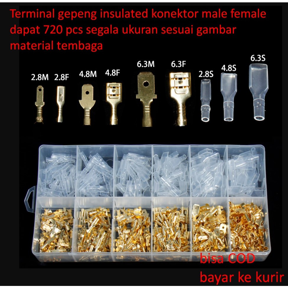 Jual Terminal gepeng insulated konektor male female dapat 720 pcs ...