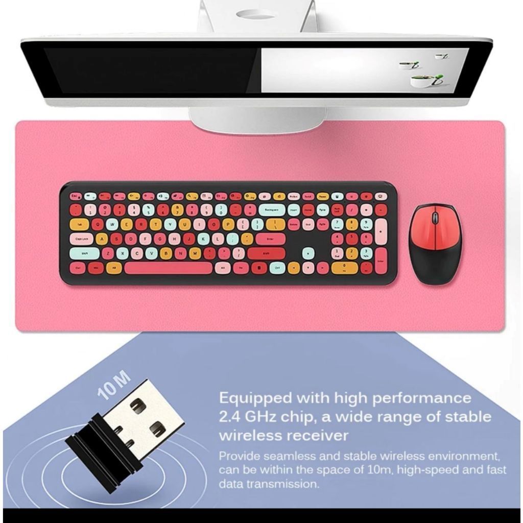 Jual Keyboard Wireless With Mouse Bundle Set Mixed Sweet Colorful 2.4 ...