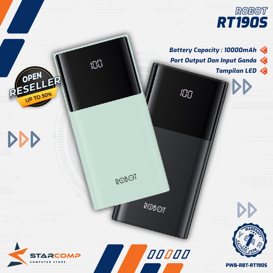 Jual Robot RT190S Powerbank 10000mAh LED Dual Input Output Type-C ...
