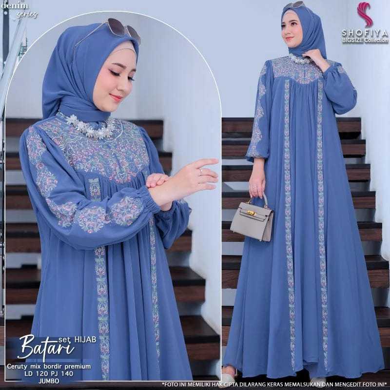 Jual COD Batari Dress Ceruty Babydoll Mix Bordir Premium // Gamis ...