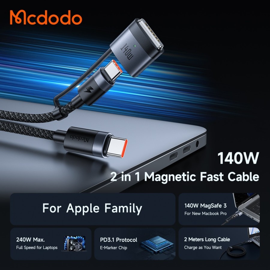 Jual MCDODO Kabel 2in1 Type C + Magsafe 3 Macbook PD 3.1 Fast Charging 140w - 240w | Shopee ...