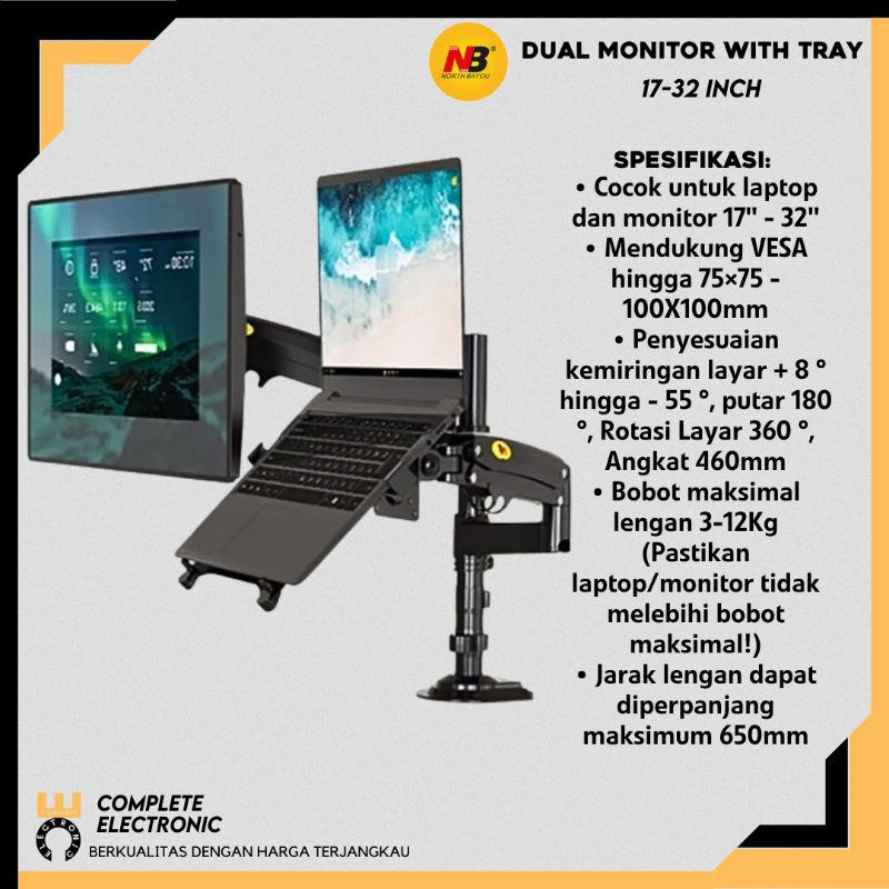 Jual Bracket Laptop Monitor Premium Arm Gas Spring 17-35 inch Full ...