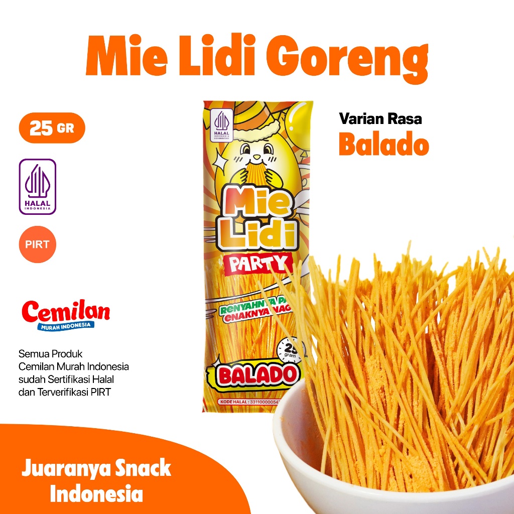 Jual Mie Lidi Goreng Rasa Balado - Cemilan Murah Indonesia | Shopee ...