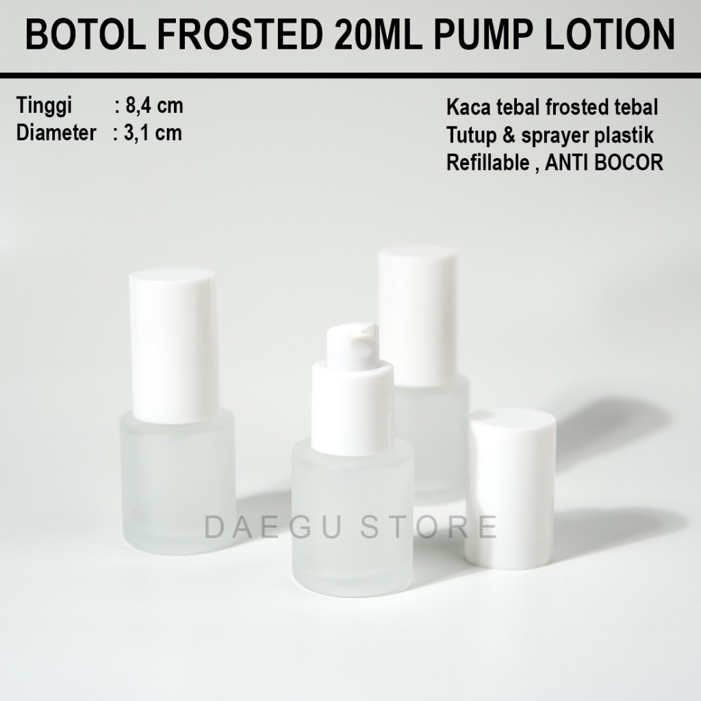 Jual Botol 20ml Pump Lotion Serum Sabun - Kaca Frosted Buram Skin Care ...