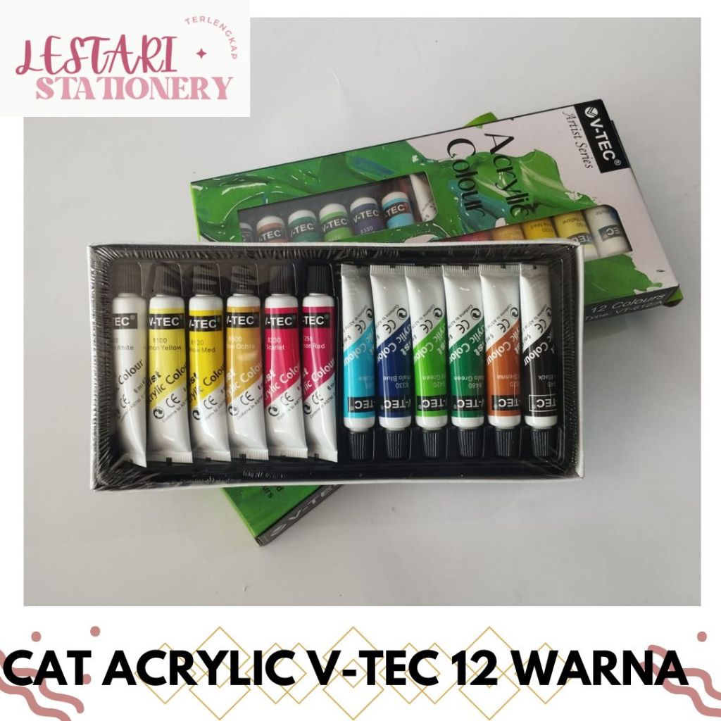 Jual Cat Acrylic V-tec/Cat Akrilik V-tec 12 Warna Lestari Stationery ...