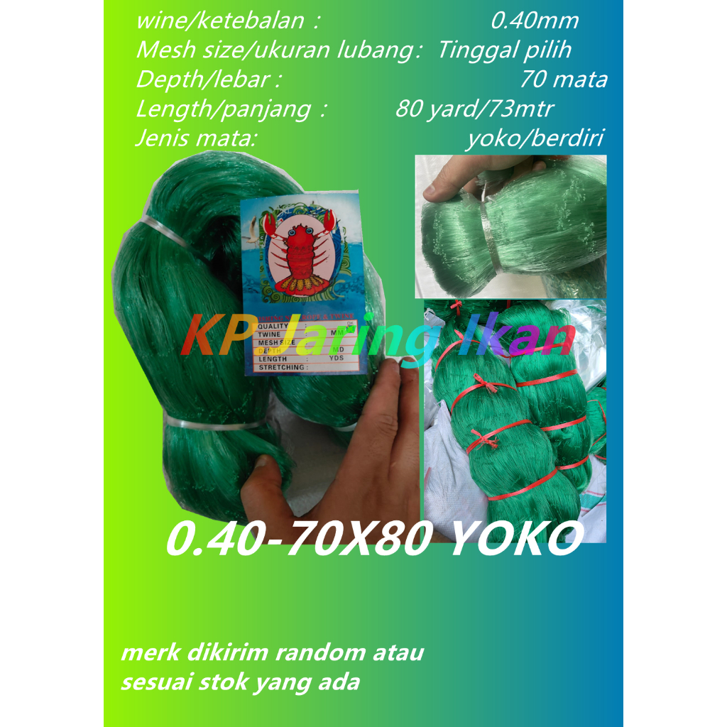 Jual Jaring hijau senar atau jaring ikan jaring burung 040mm 70x80 yoko ...