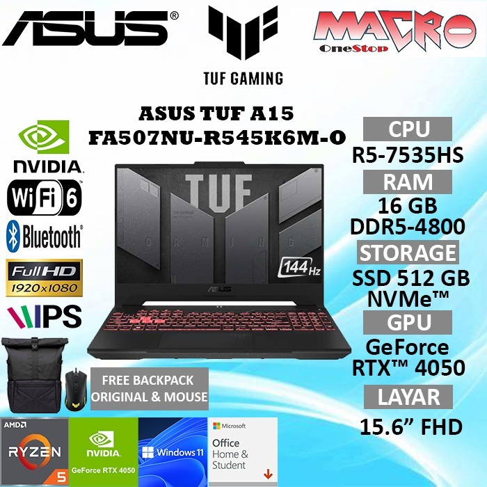 Jual ASUS TUF A15 FA507NU-R545K6M-O R5-7535HS 16GB SSD 512GB 15.6" W11 ...