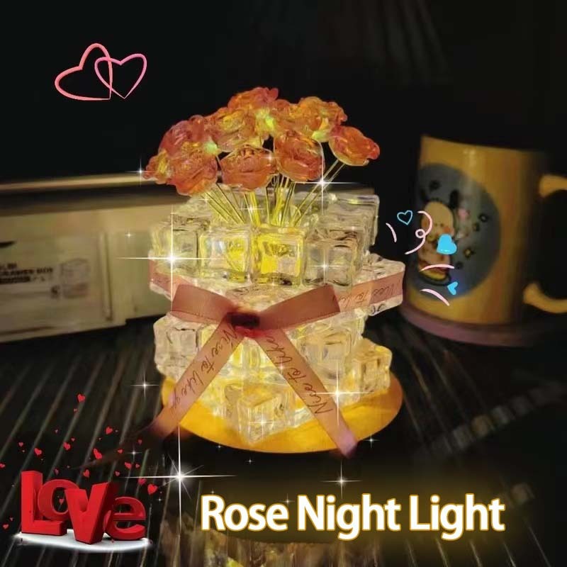 Jual Rose Night Light/Handmade Diy Rose Ice Cubes Small Night Light ...