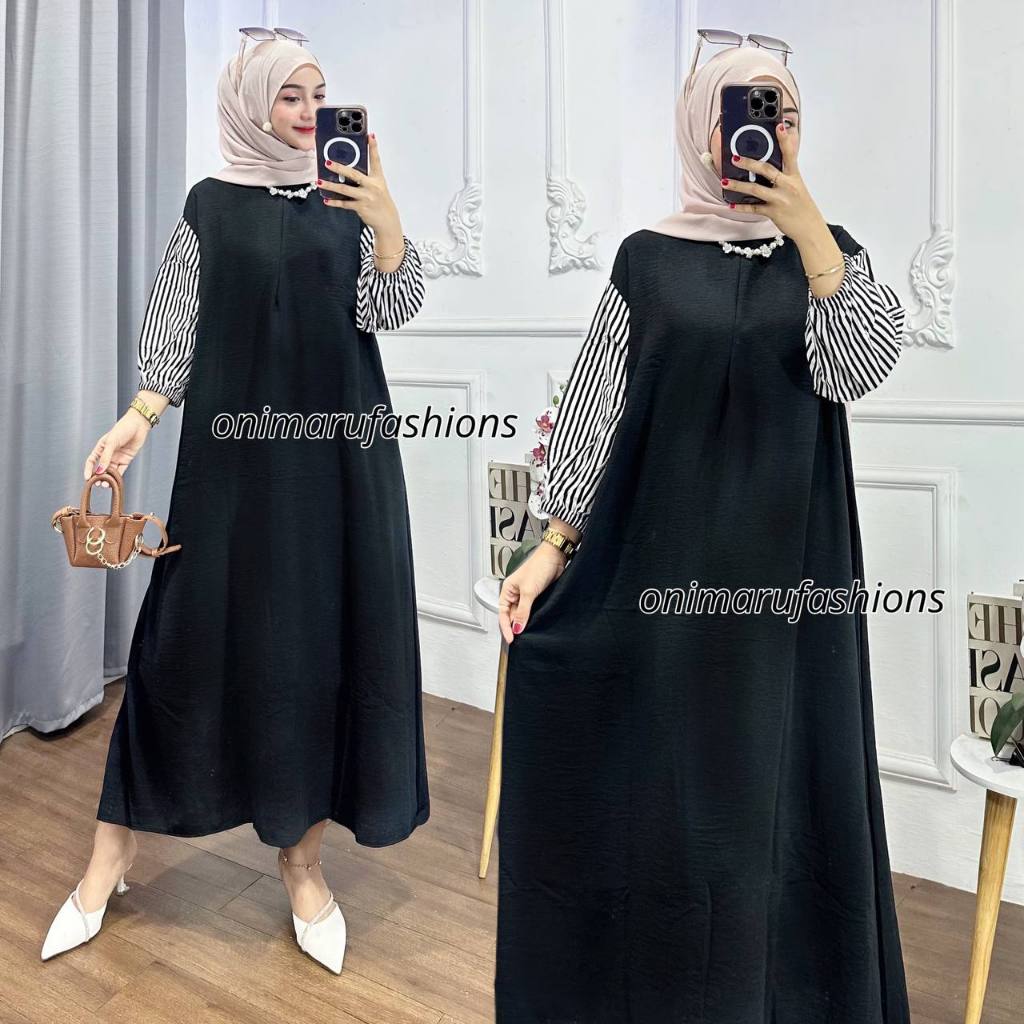 Jual LISHA DRESS GAMIS CRINKLE KOMBINASI SALUR RAYON PREMIUM BUSUI onimarufashions | Shopee ...
