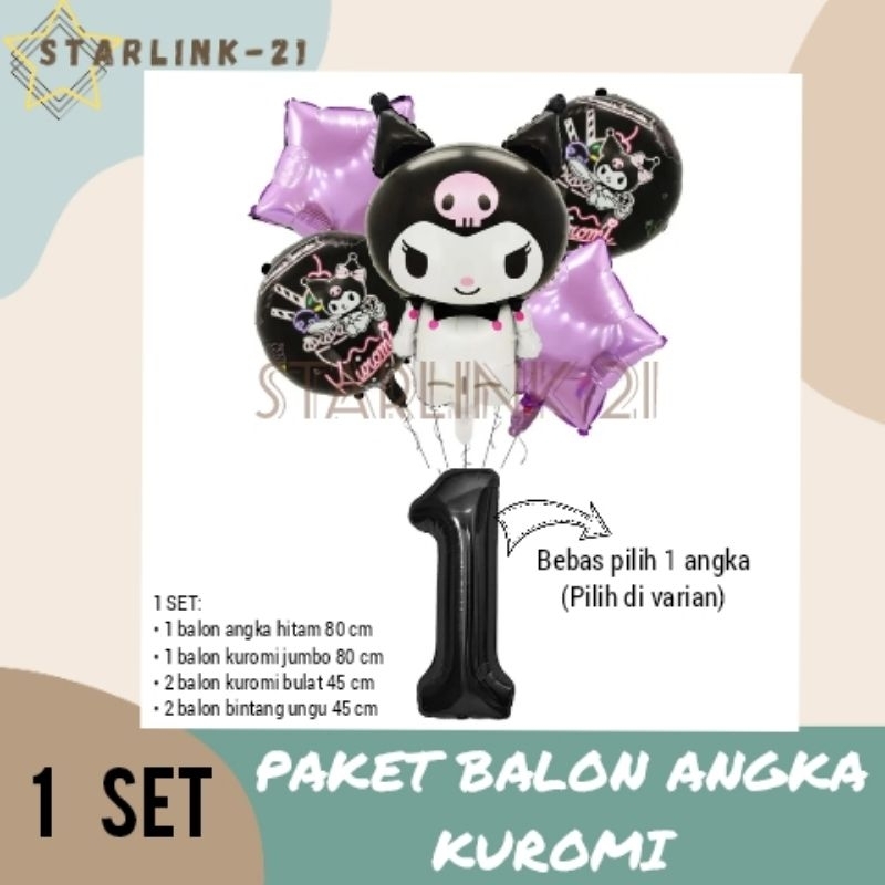 Jual SET BALON ANGKA KUROMI | Paket Balon Angka Dekor Ulang Tahun Anak ...