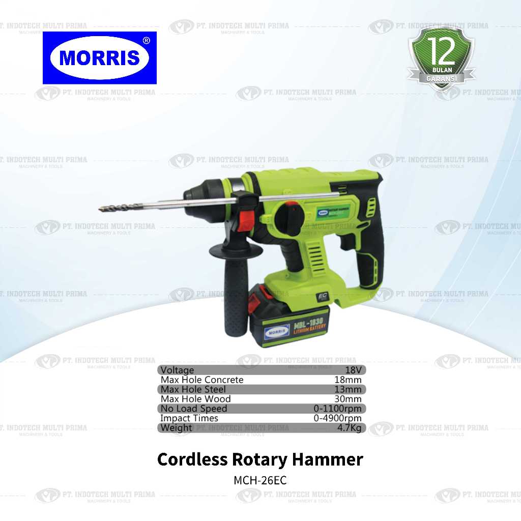 Jual Mesin Bor Bobok - Morris Cordless Rotary Hammer Tipe MCH-26EC ...