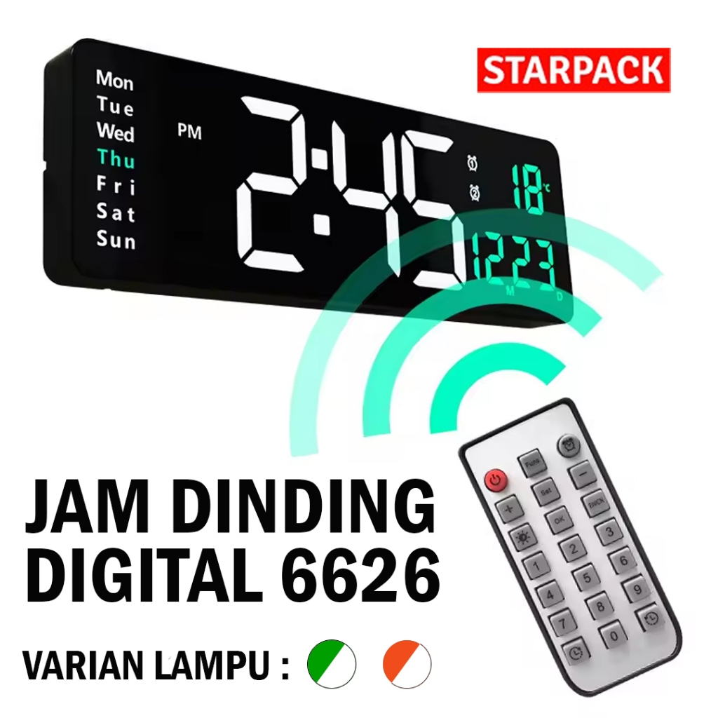 Jual Jam Dinding Digital LED Wireless Tampilan Tanggal + Suhu 6626 ...
