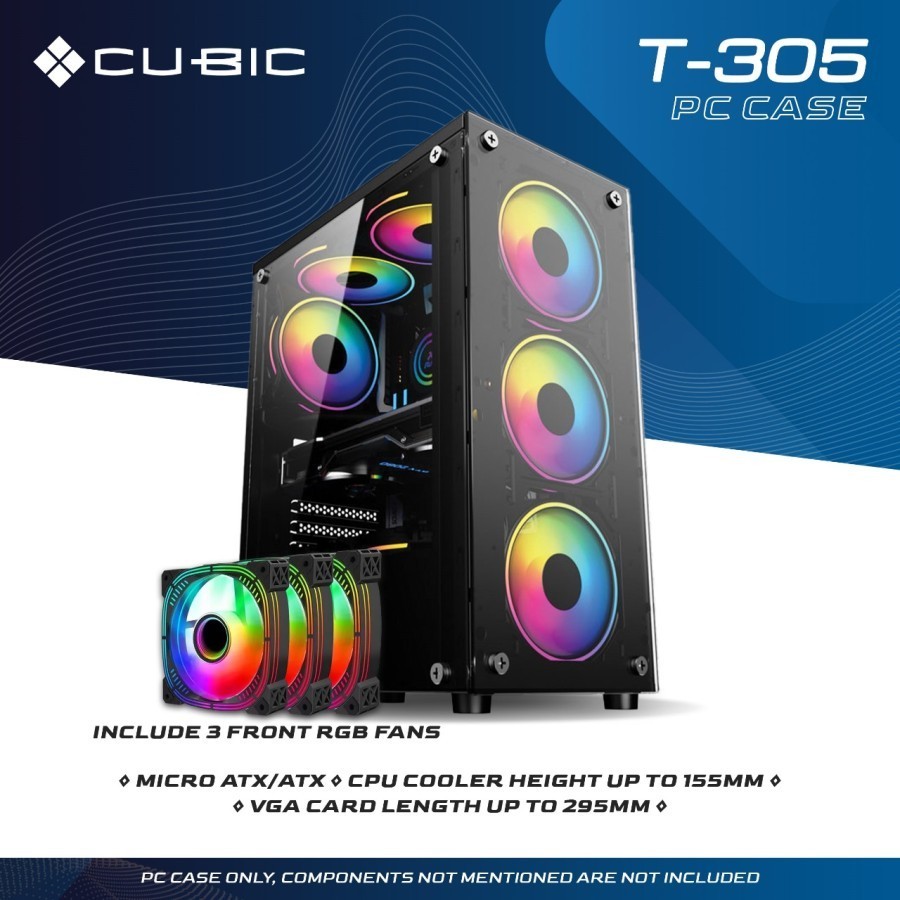 Jual Cu-Bic T-305 Casing Komputer M-ATX Include 3 Fan / PC Case Cubic ...