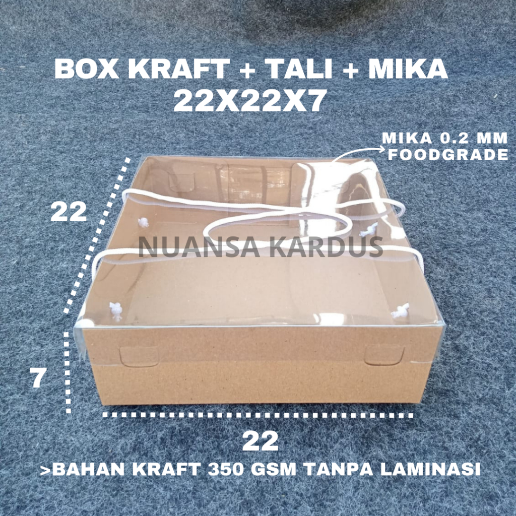 Jual Box Kraft Mika Tali 22x22x7 cm Kotak Kue Cake Roti Tart Box ...