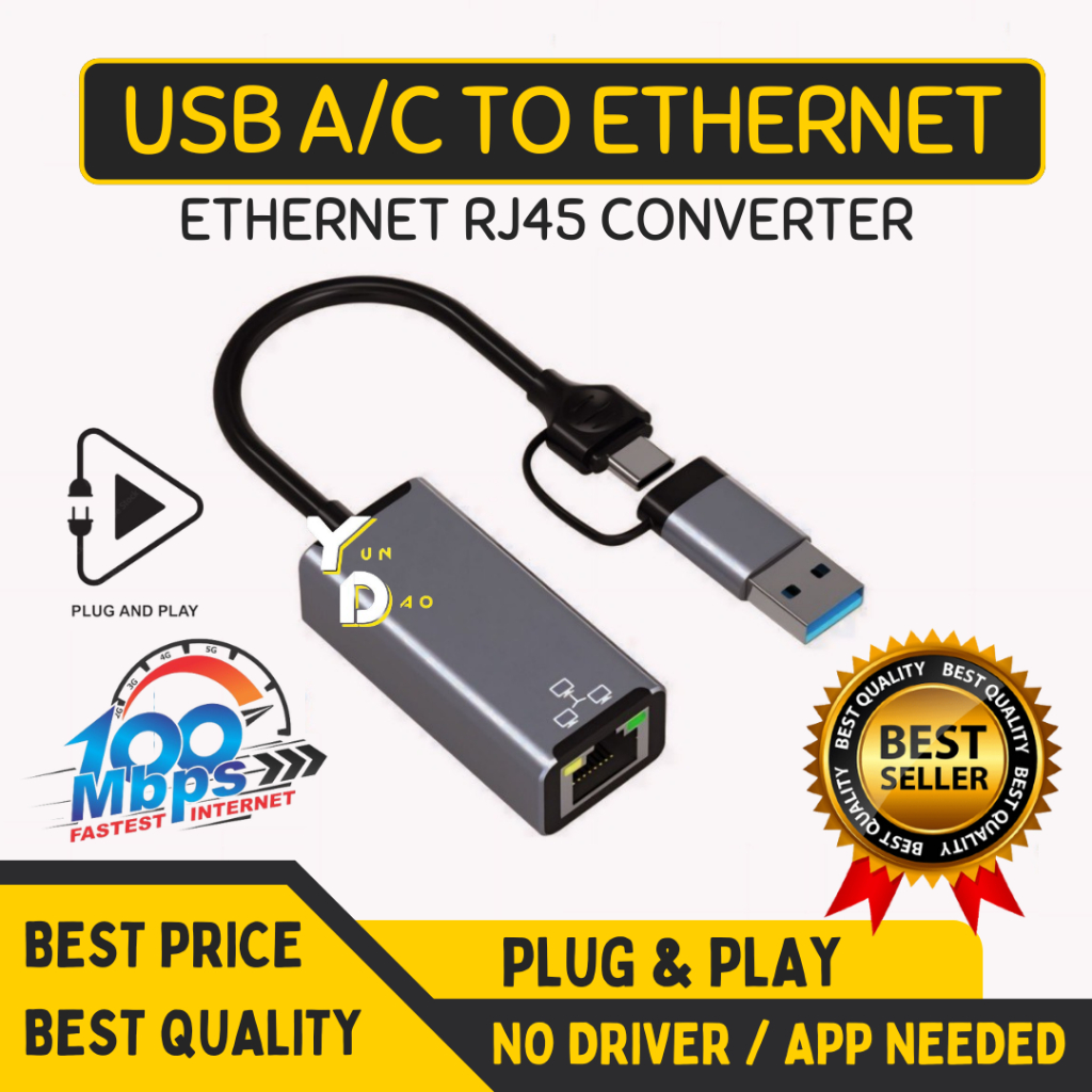 Jual USB HUB / Type C To LAN Ethernet 3.0 Converter Dual Connection lan ...