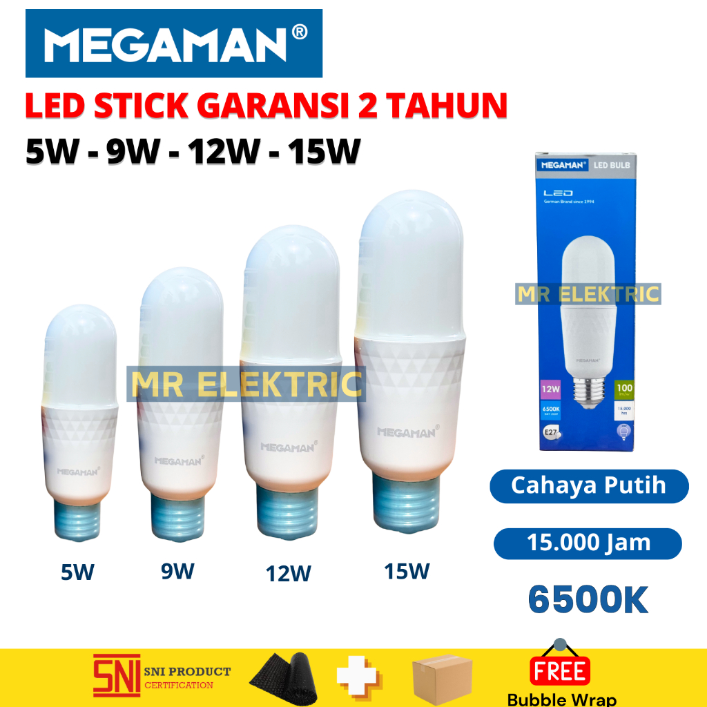Jual Lampu Led Stick Megaman Stik 5W 9W 12W 15W P-BULB Cahaya Putih Garansi Resmi 2 Tahun WATT ...