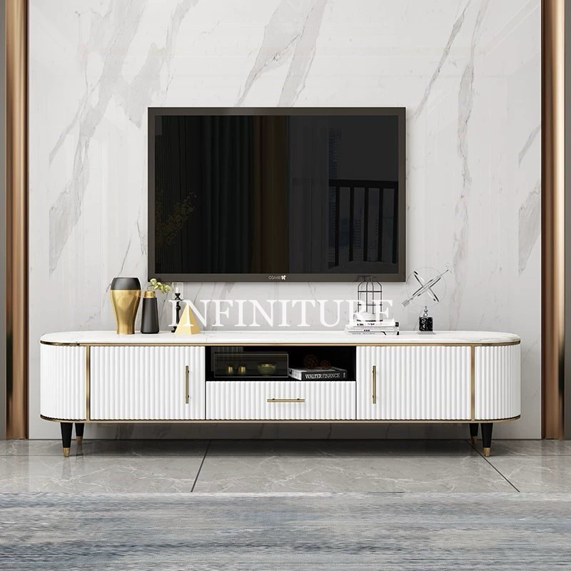 Jual Buffet tv minimalis salur murah top marmer asli - credenza putih ...