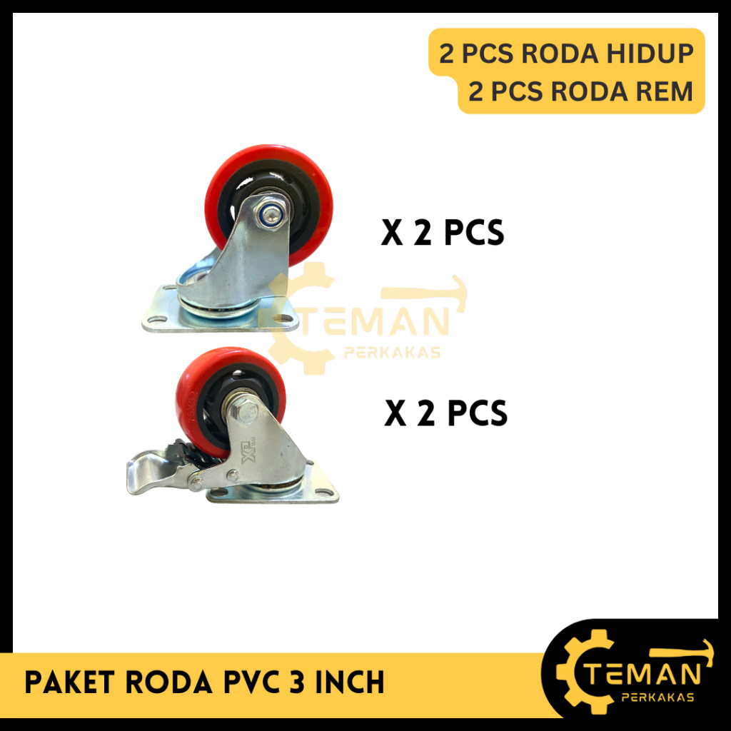 Jual PAKET RODA PVC 3 INCH ISI 4 PCS / PAKET SET RODA TROLLEY 3" MATI ...