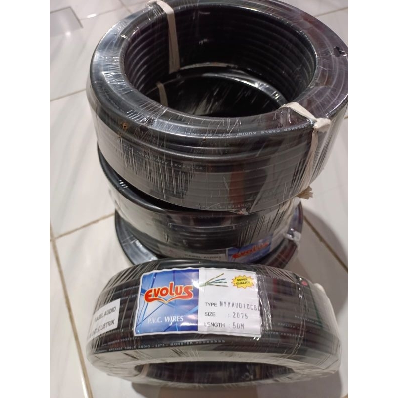 Jual kabel Audio dan listrik Evolus 2X0.75 (50meter) hitam isi 2 serabut kabel super quality ...