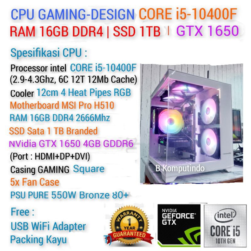 Jual CPU PC Intel CORE i5-10400F i5 GEN 10 | VGA GTX 1650 | Full SSD ...