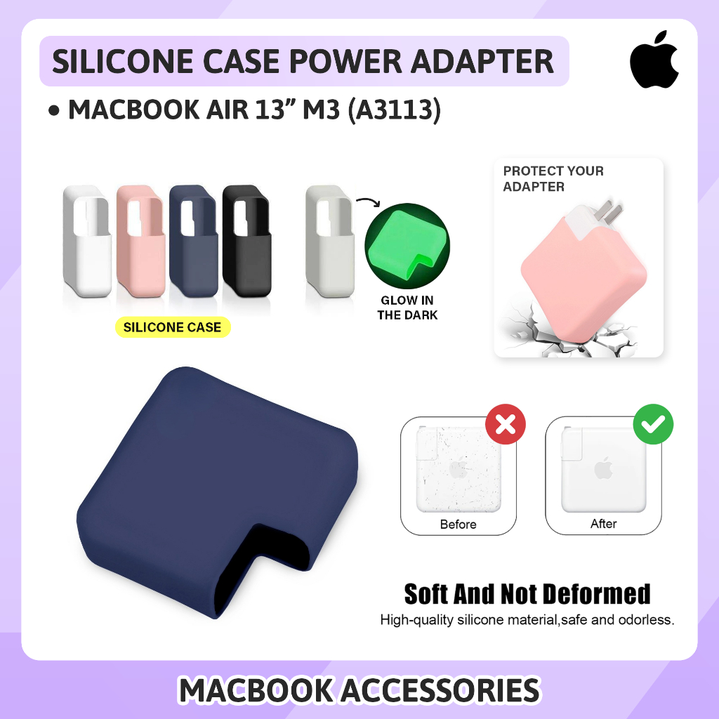 Jual MacBook Air M3 13 inch 2024 A3113 Silicone Case Power Charger ...