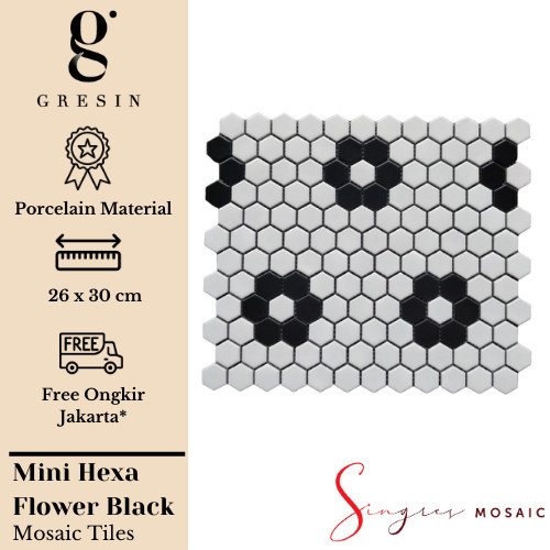 Jual Flower Black Mini Hexagonal Singres Mosaic Tiles | Mosaic Keramik ...