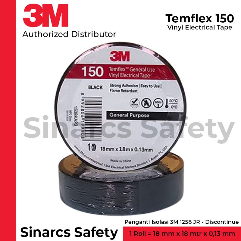 Jual 3M Temflex 150 Isolasi Listrik General Use Vinyl Electrical Tape, 18 mm x 18 M. Penganti ...