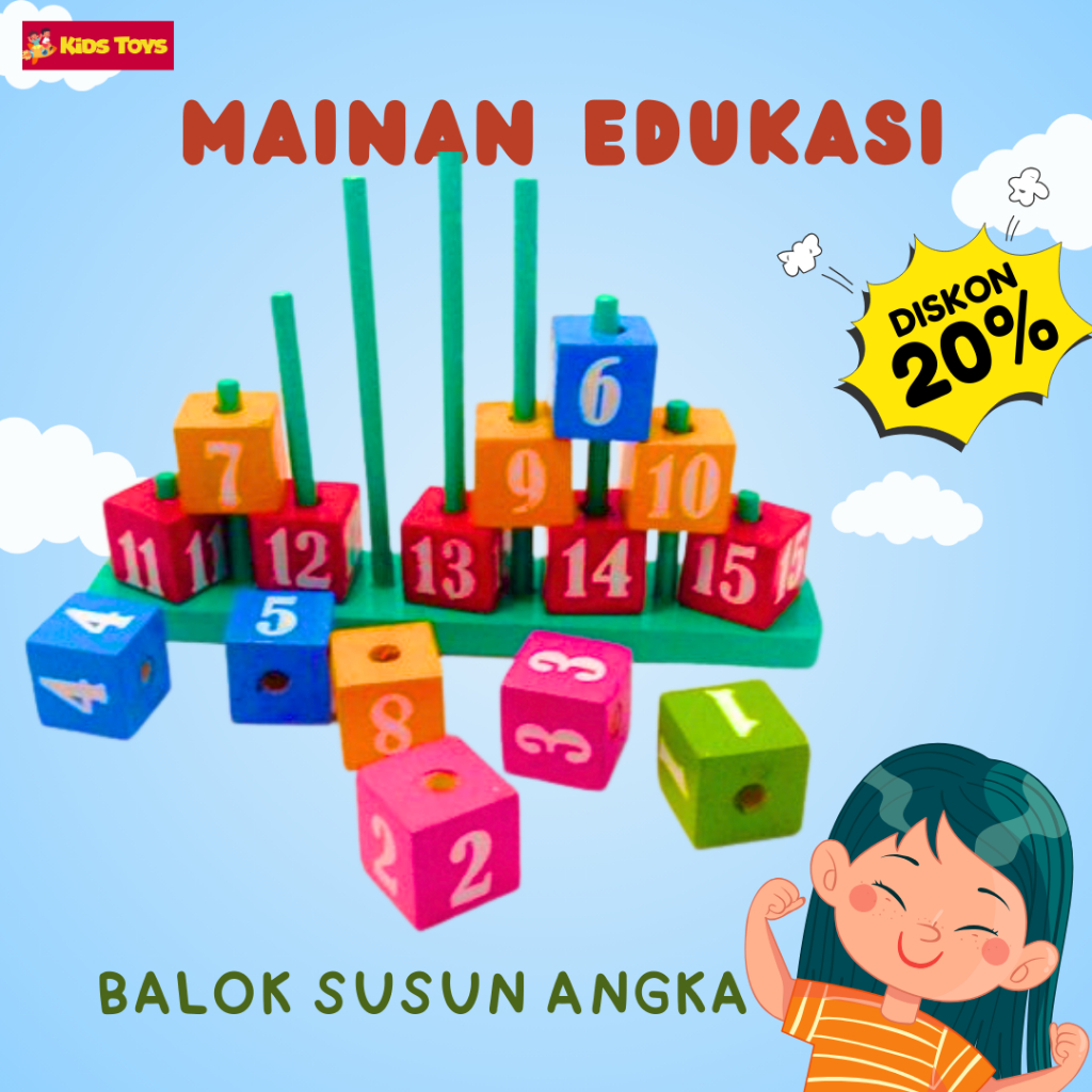 Jual Balok Angka Edukasi Piramida Warna Susun Anak Paud Balita | Shopee ...