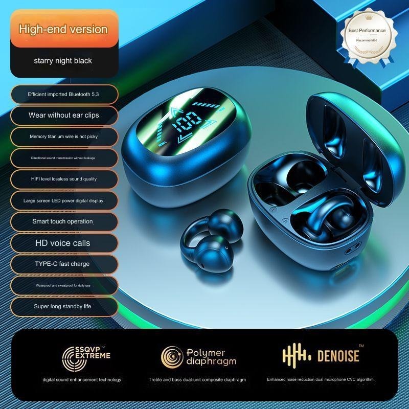 Jual TWS Sporty Headset Waterproof Ear Clip Bluetooth 5.3 Long Battery Life in-ear noise ...