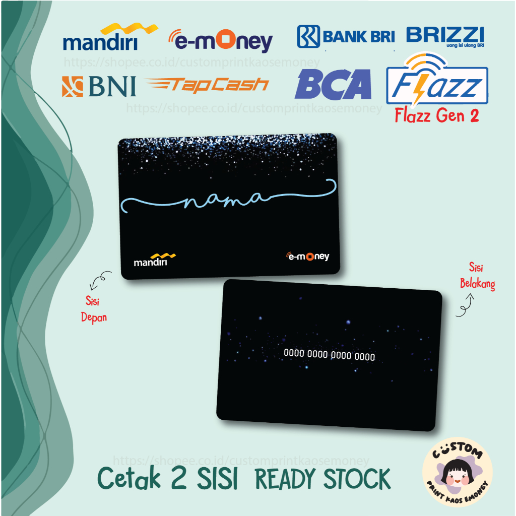 Jual KARTU E MONEY E TOLL CUSTOM NAMA GLITTER BLUE BIRU BLACK MANDIRI EMONEY BNI TAPCASH BRI ...