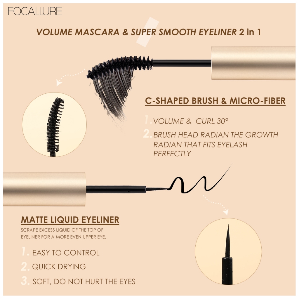 Jual FOCALLURE 2 In 1 Waterproof Maskara & Eyeliner fiber eyelash ...