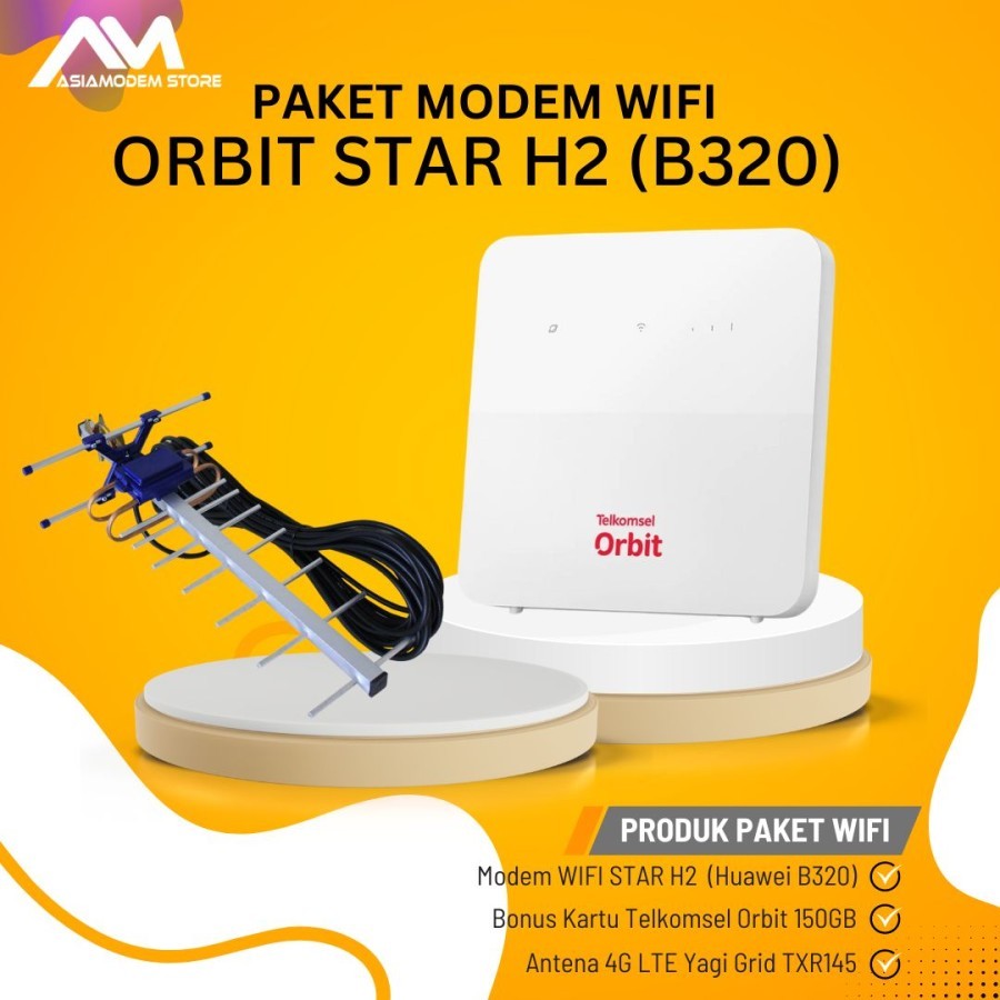 Jual Paket Modem Router WIFI Orbit Star H2 Huawei B320 4G & Antena Yagi ...