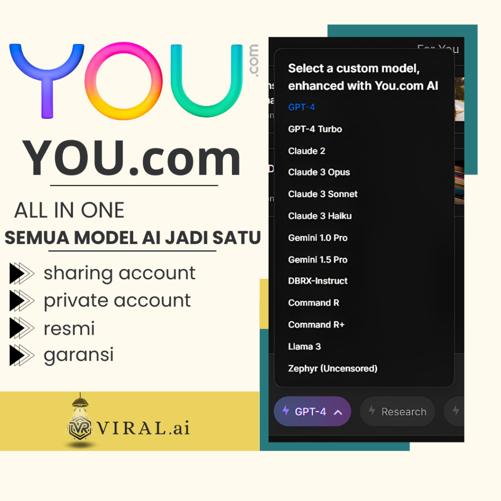 Jual Premium You.Com - All In One - Chatgpt4, Claude Ai 1 - 3, Gemini ...