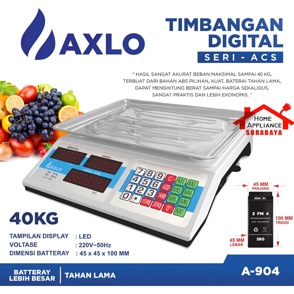 Jual AXLO Digital Computing Scale 40KG Double Display - Timbangan Buah ...