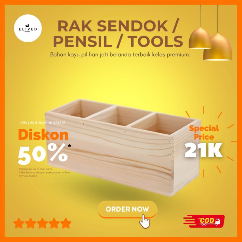 Jual RAK SENDOK TEMPAT PENSIL MINIMALIS 3 SEKAT KAYU JATI CORAK INDAH ...
