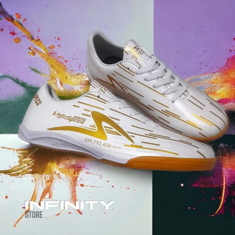 Jual sepatu futsal terlaris specs lightspeed reborn putih gold | Shopee ...