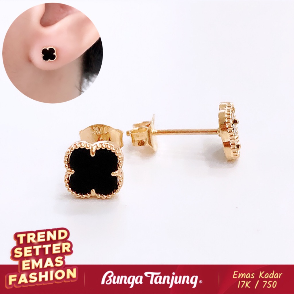 Jual ANTING TINDIK CLOVER A - EMAS 17K - BUNGA TANJUNG GOLD | Shopee ...