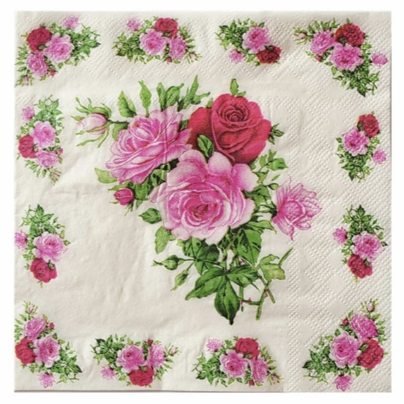 Jual 013. Decoupage napkin / Tisu decoupage motif bunga merah kecil ...