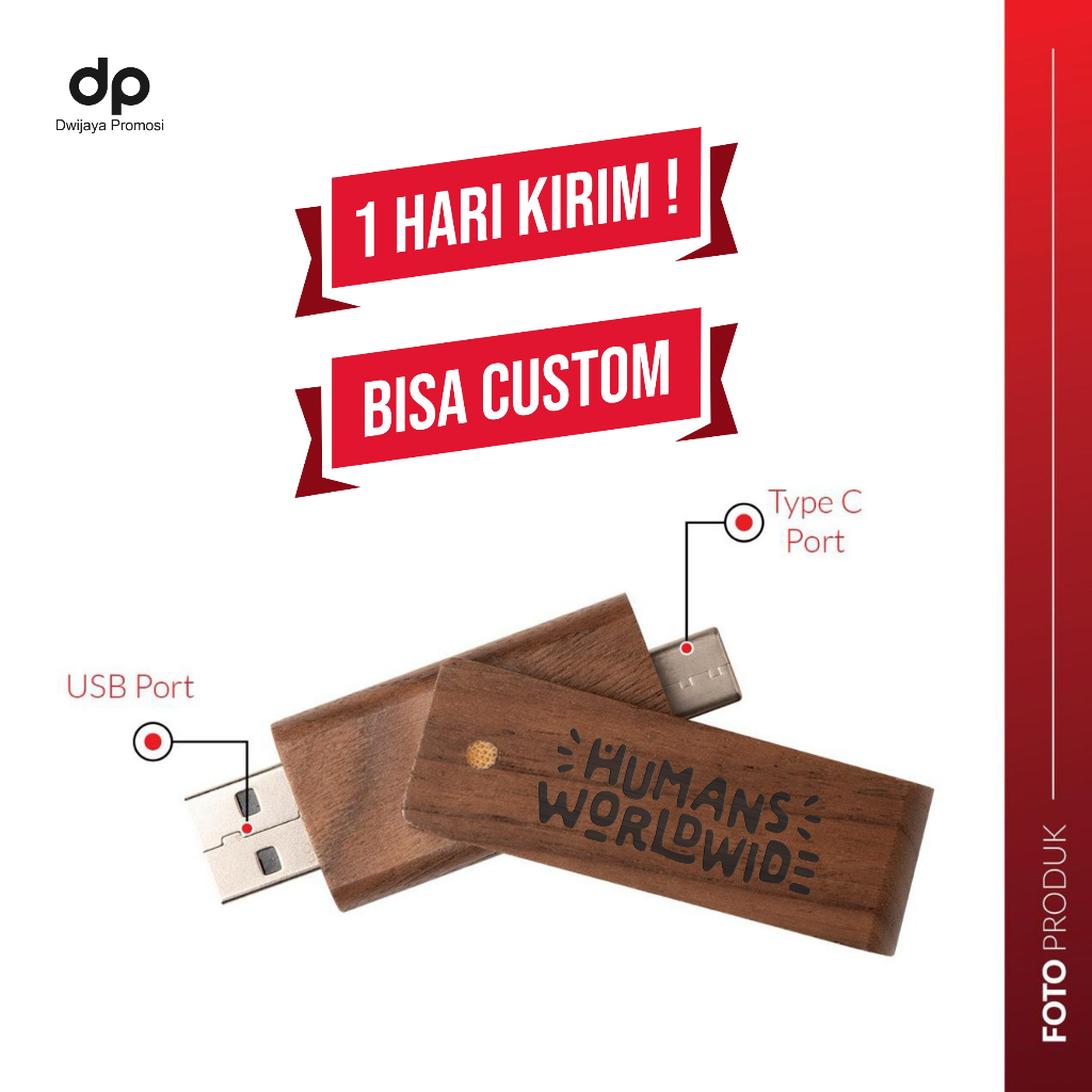 Jual Flashdisk USB Type C Swifel Wooden/Kayu Promotional Gift Custom ...