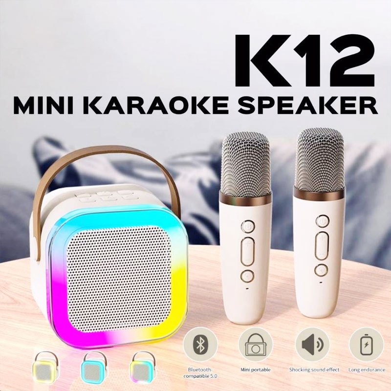 Jual K12 2 Mic 1 set Speaker bluetooth portable speaker karoke With Microphone 3D Stereo ...